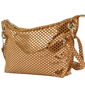 modamoda.de T252 - ital. Umh&auml;ngetasche Small aus Wildleder, Farbe:Cognac/Silber