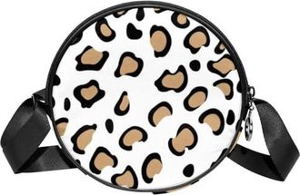 Generic Sac &agrave; bandouli&egrave;re rond pour femme, motif pois l&eacute;opard, petit sac &agrave; bandouli&egrave;re avec fermeture &eacute;clair, bretelles r&eacute;glables, sac &agrave; main rond d&eacute;contract&eacute;