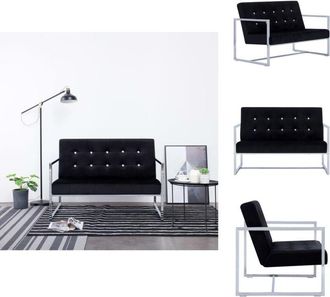 vidaXL 2-Sitzer-Sofa mit Armlehnen Schwarz Chrom und Samt - 2-Sitzer Sofa - Wohnzimmersofa - Schwarzes Sofa - Samtsofa - Chrombeinige Couch