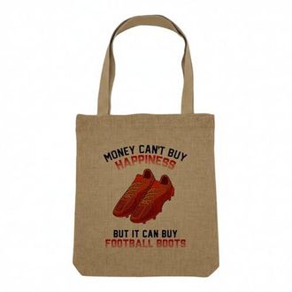 Fabulous Sac Shopping Tote Bag Aspect Lin - Football Boots - Money Cant Buy Happiness Sac de Courses Toile Epaisse 360g Beige Naturel Cabas Port&eacute; Epaule Solide