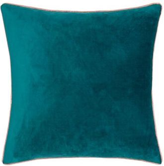 furn. Meridian Kissen mit Polyesterf&uuml;llung - luxuri&ouml;ses dekoratives Samtkissen mit Kontrastpaspelierung (Blaugr&uuml;n/Rouge - 45x45cm)