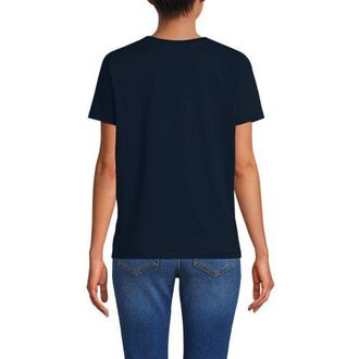 Lands End Supima T-Shirt mit Rundhalsausschnitt, Damen, Größe:44-46 regular, Blau, Baumwolle, by Lands End