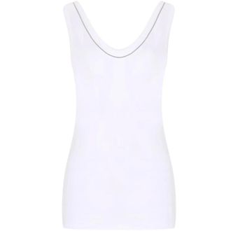 Brunello Cucinelli Femme, Tops, Blanc, Taille: 38 FR Crystal-detail Vest Top