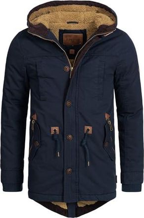 Indicode Hommes Barge Winter Jacket | Veste dhiver avec capuche et doublure teddy Navy XXL