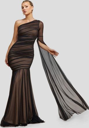 Goddiva Maxikleid Gathered One Sleeve Angel Wing Mermaid Maxi Dress langes Kleid