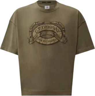 C.P. Company C.p. Company, Homme, Tops, Vert, Taille: XL T-Shirt Boxy Logo Manches Courtes en Jersey 20/1