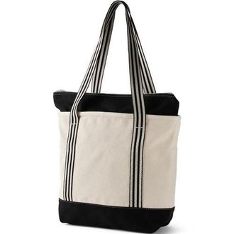 Lands End Mittelgro&szlig;e Canvastasche mit Rei&szlig;verschluss und langen Griffen, Damen, Gr&ouml;&szlig;e:null regular, Wei&szlig;, Baumwolle, by Lands End