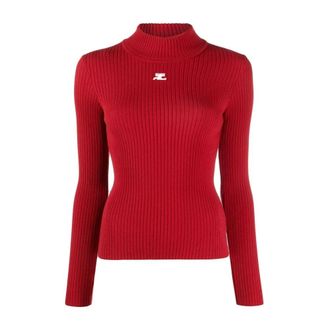 Courr&egrave;ges Roter Gerippter Strickrollkragenpullover - - Knitwear - Damen - Rot - M