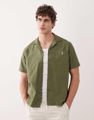 Polo Ralph Lauren Kurz&auml;rmliges Hemd aus Baumwolle in Khaki-Gr&uuml;n