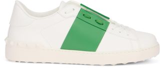 Valentino Garavani Mens Open Calfskin Shoes White-Green Briar-White Trainers White/green Briar/white Sneaker
