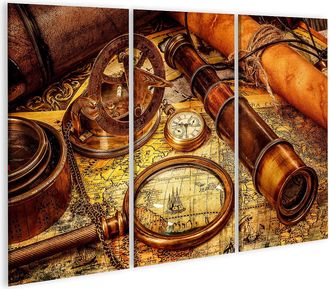 Islandburner Bild auf Leinwand Vintage Lupe Kompass Fernrohr Und Eine Taschenuhr Auf Einer Alten Karte Bilder Wandbilder Poster