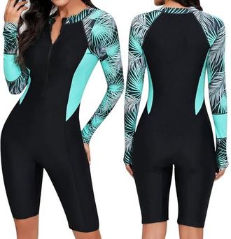 Feoya Femmes Combinaison de Surf Maillot de Bain Manches Longues/Courtes Anti-UV Maillot de Bain Une Pièce Zippé Costume de Bain Natation Sport Piscine Plag