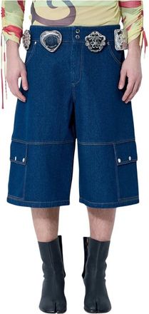 Chopova Lowena Homme, Shorts, Bleu, Taille: S Shorts en Denim Pliss&eacute;s