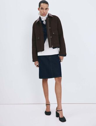 Mango Parka en jean col contrast&eacute; chocolat - Femme - XS - MANGO