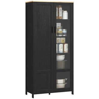 HOMCOM Armoire Cuisine, Buffet de Cuisine, vaisselier, Meuble vitrine à 2 Portes Dont Une Porte vitrée - Meuble de Rangement avec étagères réglables et 9 Com