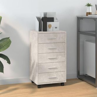 vidaXL Armoire &agrave; tiroirs avec roulettes Gris b&eacute;ton Bois ding&eacute;nierie Vidaxl