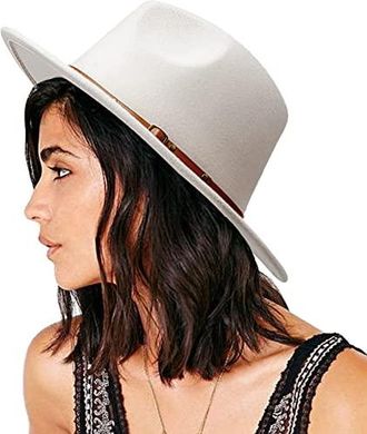 Dreshow Chapeau Fedora à Large Bord pour Femme Avec Boucle de Ceinture Rétro Panama Floppy Hat
