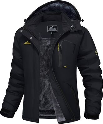 Magcomsen Skijacke Damen Übergangsjacke Winter Outdoor Winterjacke Fleecejacke Parka Wärme Abnehmbarer Kapuze Schwarz L