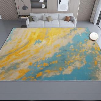 Generic Or Beige Tapis pour Salon 140 x 200 cm, Lavables avec Dos Antid&eacute;rapant, Tapis &agrave; Poils Courts Imprim&eacute; Moderne Abstrait Coloration Spatiale pour Cuisine