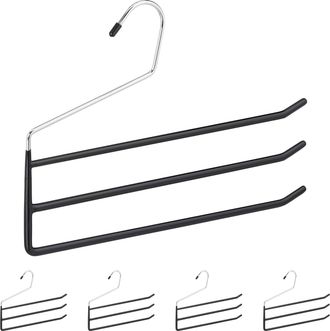 Relaxdays Hosenbügel mehrfach, 5er Set Mehrfachbügel, Metall, 3 Hosenstangen, offen, rutschfest, Hosen & Röcke, schwarz