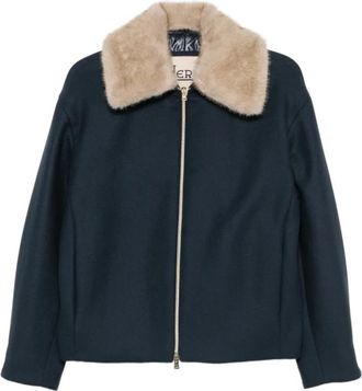 Herno Veste &agrave; col en fausse fourrure - Femme - Vestes - Bleu - Taille: 40 FR