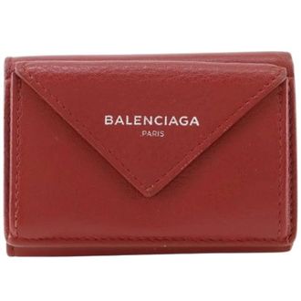 Balenciaga Pre-owned Paper Mini Wallet Calfskin Trifold Wallet - Femme - Pre-owned - Rouge - Taille: ONE Size