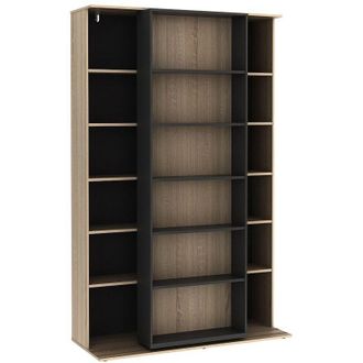 Vente-Unique Biblioth&egrave;que coulissante avec 18 niches - Naturel et anthracite - PRALI