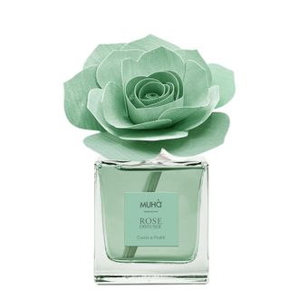 Muhà MUHA | Raumduftspender Rosa Diffuser, Duft Cuoio e Frutti, Raumduftspender mit Rose aus Birkenholz, 100 ml Format