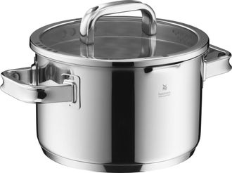 WMF Function 4 Advanced Kochtopf groß 20cm, Glasdeckel, Fleischtopf Induktion 3,4l, Cromargan Edelstahl poliert, 4 Abgießfunktionen, Innenskalierung, silb
