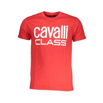 Cavalli Rotes Baumwoll-Print-Logo-T-Shirt - - Tops - Herren - Rot - M