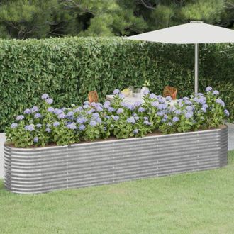 vidaXL Lit sur&eacute;lev&eacute; de jardin Acier enduit de poudre Argent&eacute;