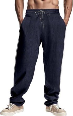 Generic Pantalon en velours côtelé pour homme avec taille élastique et cordon de serrage - Pantalon de jogging confortable - Léger - Coupe droite - Pantalon d