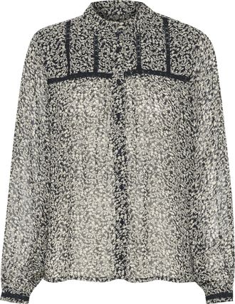 Part Two Langarm-Hemd LeoluPW 38, Dark Navy Micro Flower 38