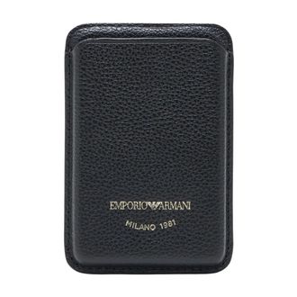 Emporio Armani Homme, Accessoires, Noir, Taille: ONE Size Porte-cartes magn&eacute;tique en cuir &agrave; imprim&eacute; cerf