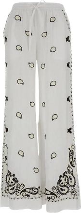 P.A.R.O.S.H. P.a.r.o.s.h., Femme, Pantalons, Blanc, Taille: 36 FR Pantalon Large en Lin Brod&eacute;
