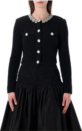 Self Portrait Femme, Pulls, Noir, Taille: 38 FR Crystal Button Cardigan