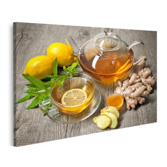Islandburner Prime Bild auf Leinwand Tee Zitrone Ingwer Auf Holz Tisch - Leinwand 80x40cm