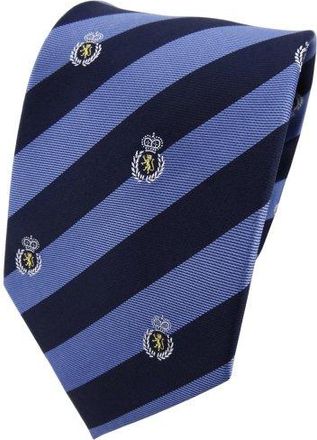 TigerTie cravate en soie bleu foncé argent doré rayé avec blason - cravate en soie