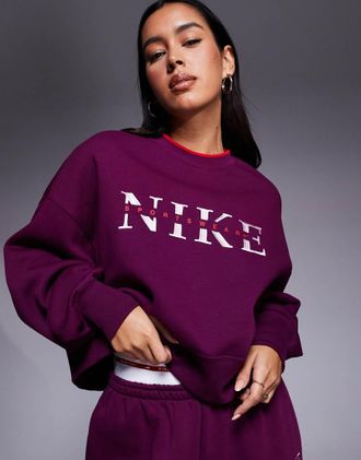 Nike Gym Life - Sweat ultra oversize à logo virgule - Bordeaux-Rouge