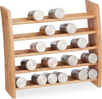 Relaxdays Gewürzregal Bambus, 5 Etagen, Küchenregal stehend, HxBxT 36 x 40,5 x 16 cm, Gewürzständer Arbeitsplatte, Natur