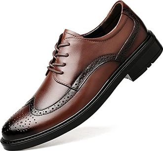 Generic Chaussures habillées Oxford for Hommes à Lacets, Bout Rond Bruni, Bout Golf, Cuir, Talon Bloc, antidérapantes, Basses, soirée(Marron,38 EU)