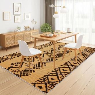 Generic Brun ch&acirc;taigne Lavable en Machine Tapis Salon ethnicit&eacute; g&eacute;om&eacute;trie Lignes, 120 x 180 cm Doux Tapis de Sol Pelucheux Dessous Antid&eacute;rapant, Entree Interi