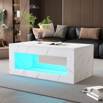 Generic Intelligenter Couchtisch mit LED-Beleuchtung und Fernbedienung - Helles Whiteed-Design und Marmoreffekt, gro&szlig;e Gr&ouml;&szlig;e f&uuml;r modernes Wohnzimmer