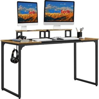 Yaheetech Bureau Informatique, Table dOrdinateur, 140 x 60 x 75cm, Bureau Gaming/Travail/d&Eacute;tude avec Support de Moteur/2 illets pour Cables/1 Crochet d&Eacute;couteur,