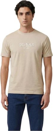 Guess Homme, Tops, Beige, Taille: XL T-shirt imprim&eacute; &agrave; manches courtes et col rond