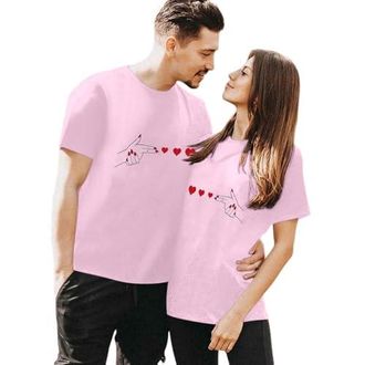 Generic T-shirt &agrave; manches courtes et col rond imprim&eacute; pour femme 2026 Saint-Valentin, rose, XXL