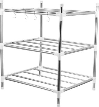 NUOBESTY Multifunktionales K&uuml;chenregal aus Edelstahl Dreischichtiges Lagerregal mit Gro&szlig;er Kapazit&auml;t Platzsparender K&uuml;chenaufbewahrung f&uuml;r Kleine Wohnungen und