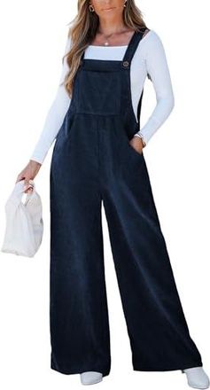 Cupshe Combinaison en velours côtelé pour femme, col carré, jambes larges, sans manches, salopette décontractée pour lautomne et lhiver, bleu marine, M