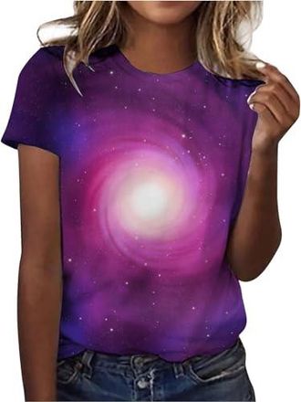Generic Hauts galaxie pour femmes graphique 2025 coupe ample T-shirts d&eacute;contract&eacute;s &agrave; col rond T-shirts tendance &agrave; manches courtes printemps 2025 T-shirt migno