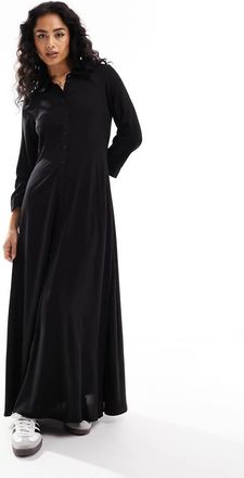 Vero Moda Y.A.S - Maxi-Hemdkleid in Schwarz